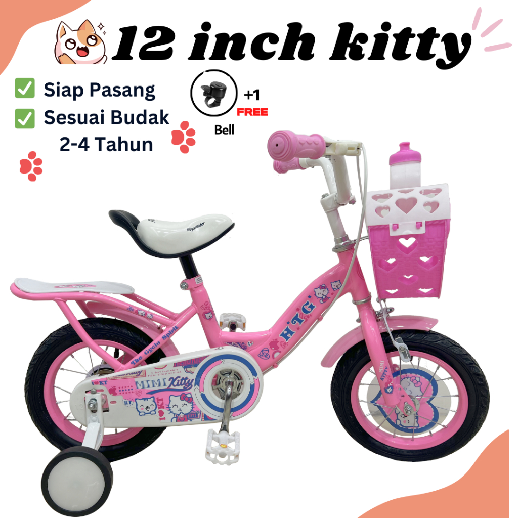 READY SIAP PASANG BASIKAL 100% Basikal Budak 12 Inch Kids 2-8 with ...