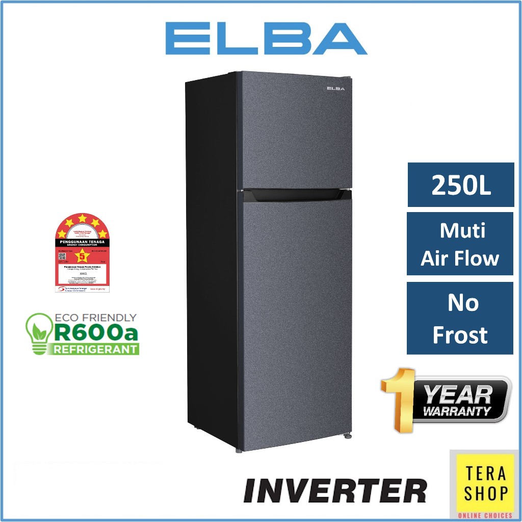 Elba ER-Q2557IN(GR) 250L Inverter Refrigerator No Frost Peti Sejuk ...