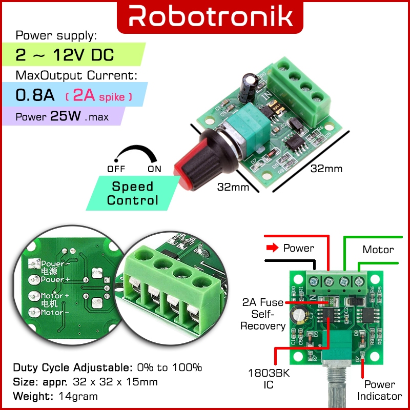 DC Brush Motor Speed Controller PWM (up-to 15A) Dimmer, Geared Gear ...