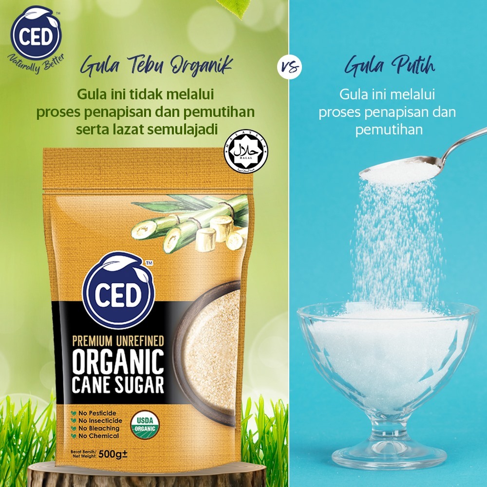 (EXP: 12/2026) CED Organic Brown Cane Sugar (500g) Halal Gula Perang ...