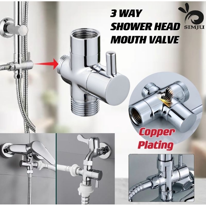 3 Way Brass Shower Head Mouth Valve Adapter Valve Connector Shower Head ...
