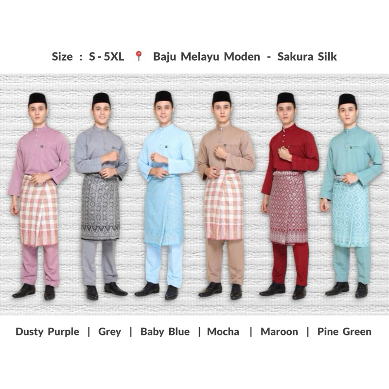 S - 5XL . Baju Melayu Raya 2024 . Grey . Baby Blue . Dusty Purple . Mocha . Maroon . Pine Green ...