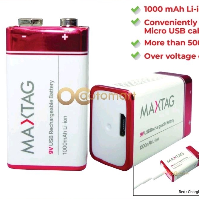 Smart Tag 9V 1000 mAh Li-ion Micro USB Rechargeable Battery Ready Stock ...