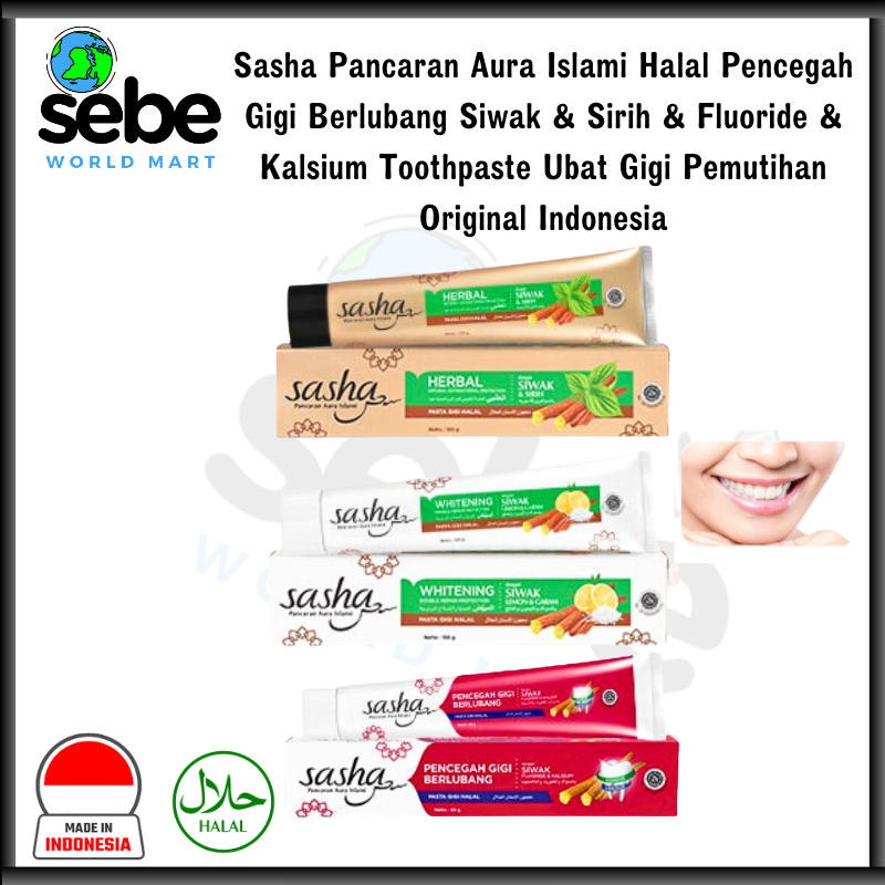 Sasha Pancaran Aura Islami Pasta Gigi Halal AntiBacterial Whitening ...