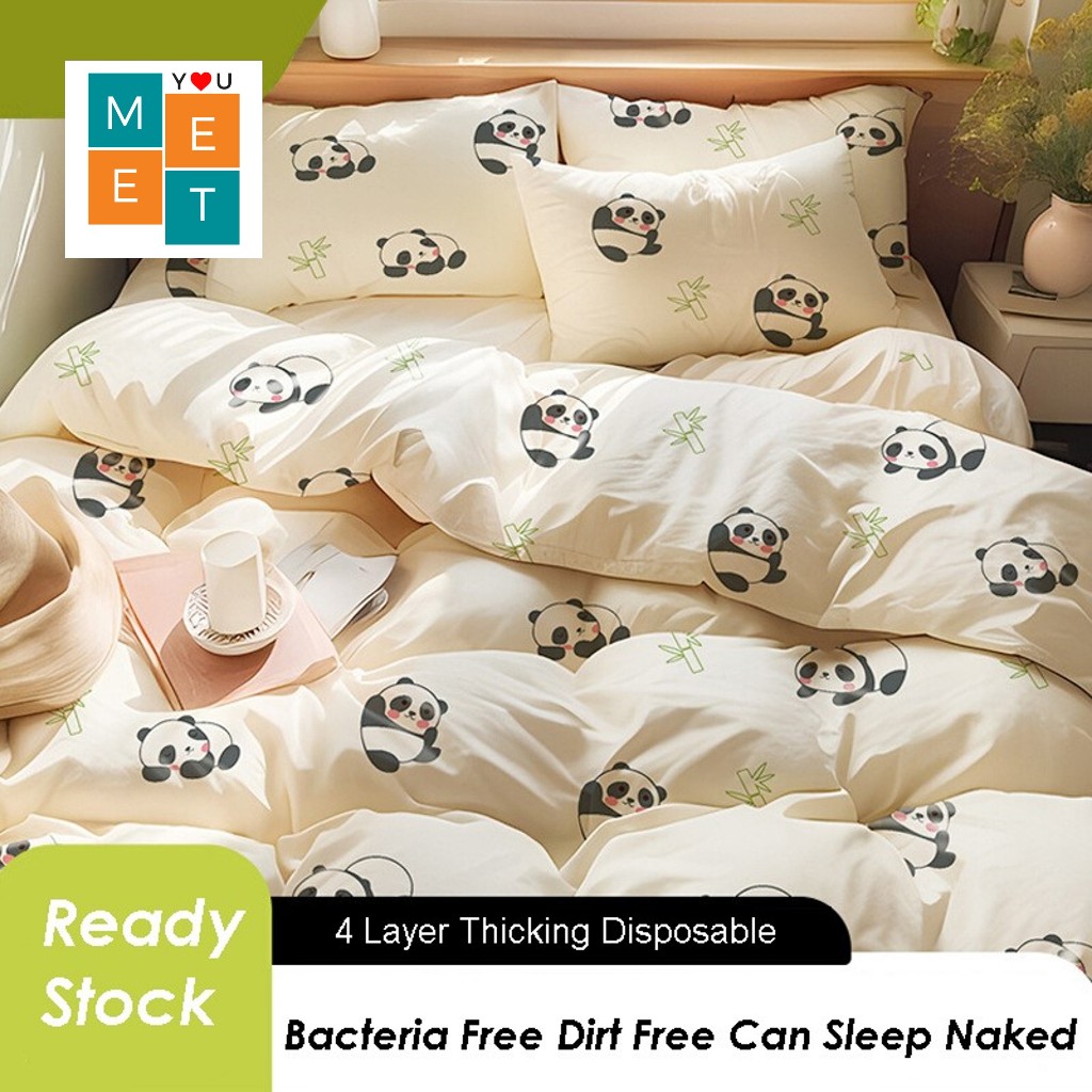 Disposable Panda Bed Sheet King Queen Single Set Animal Cadar Tilam ...