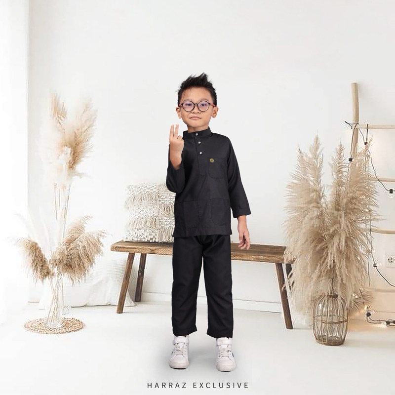 BAJU MELAYU KANAK-KANAK MODERN BLACK COTTON BY HARRAZ EXCLUSIVE ...