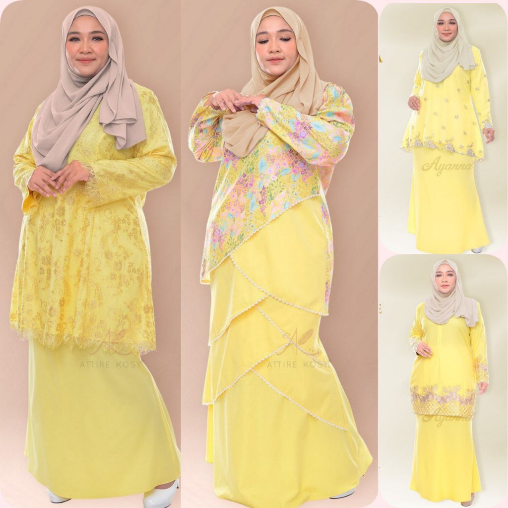 🌹BAJU KURUNG WANITA YELLOW 🌹 Baju Kurung Lace Plus Size XS(34)-10XL(60) Muslimah Fesyen Baju ...