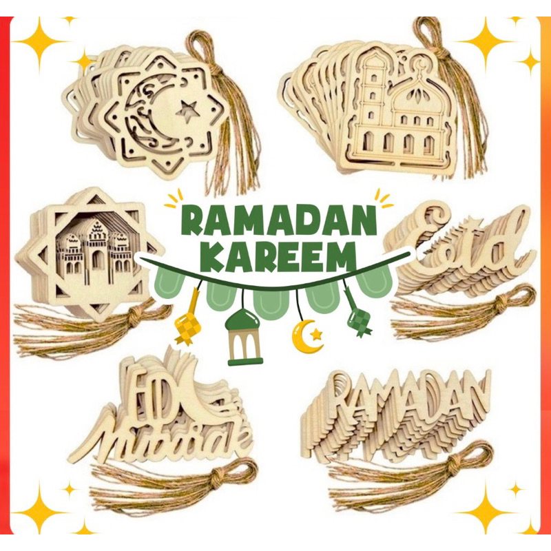 (READYSTOCK)1 pcs RAYA Wooden tag Eid Mubarak/Ornaments/Gift Box ...