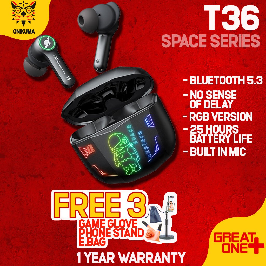 ONIKUMA T36 SPACE SERIES TWS Bluetooth 5.3/ Long Hour Playtime ...