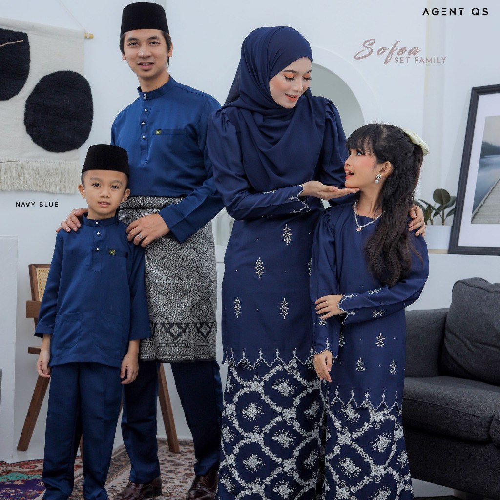 (NAVY BLUE) FULL SET FAMILY BAJU KURUNG SOFEA RAYA by ALLIN | Shopee ...