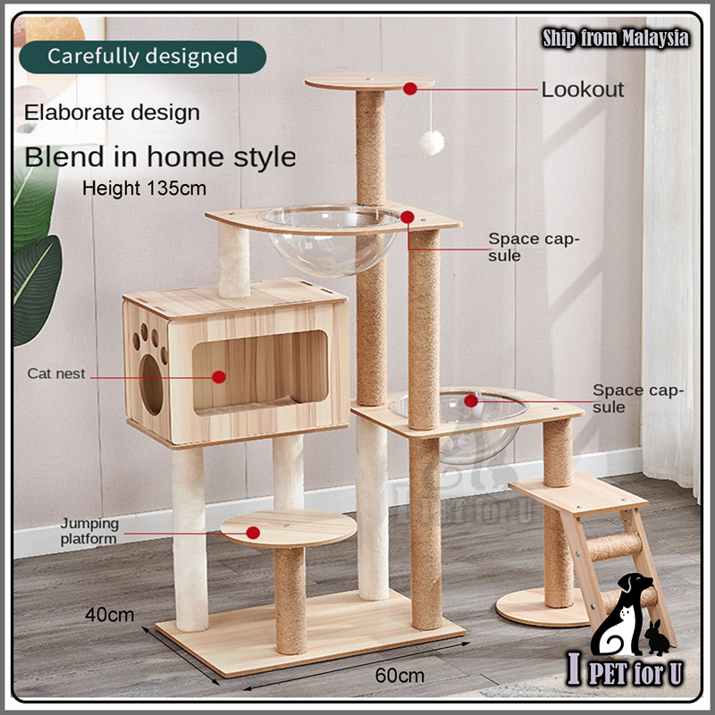 Premium Large Cat Tree House Wood Cat Condo Bed Scratcher House Cat