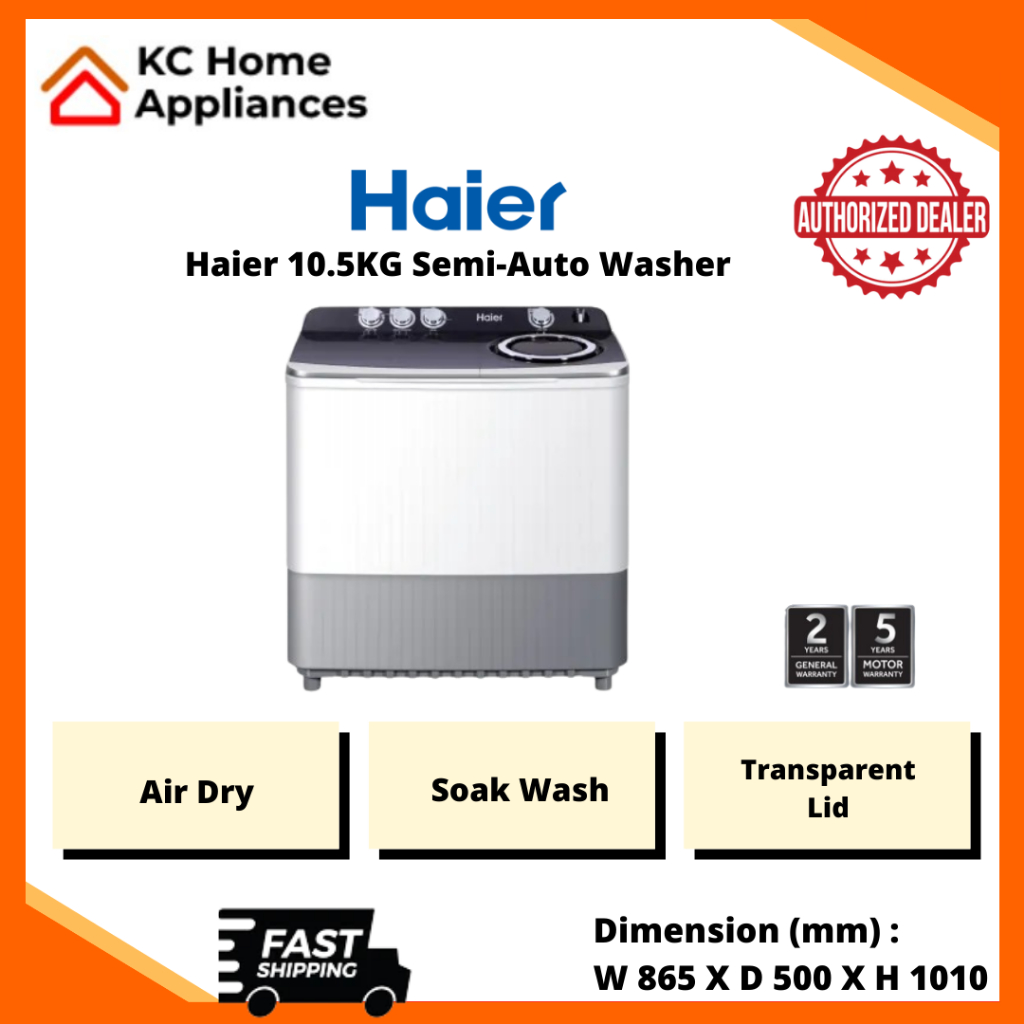 Haier 10.5KG Semi Auto Washing Machine | Control Knob | HWM105-M186 | 2 ...