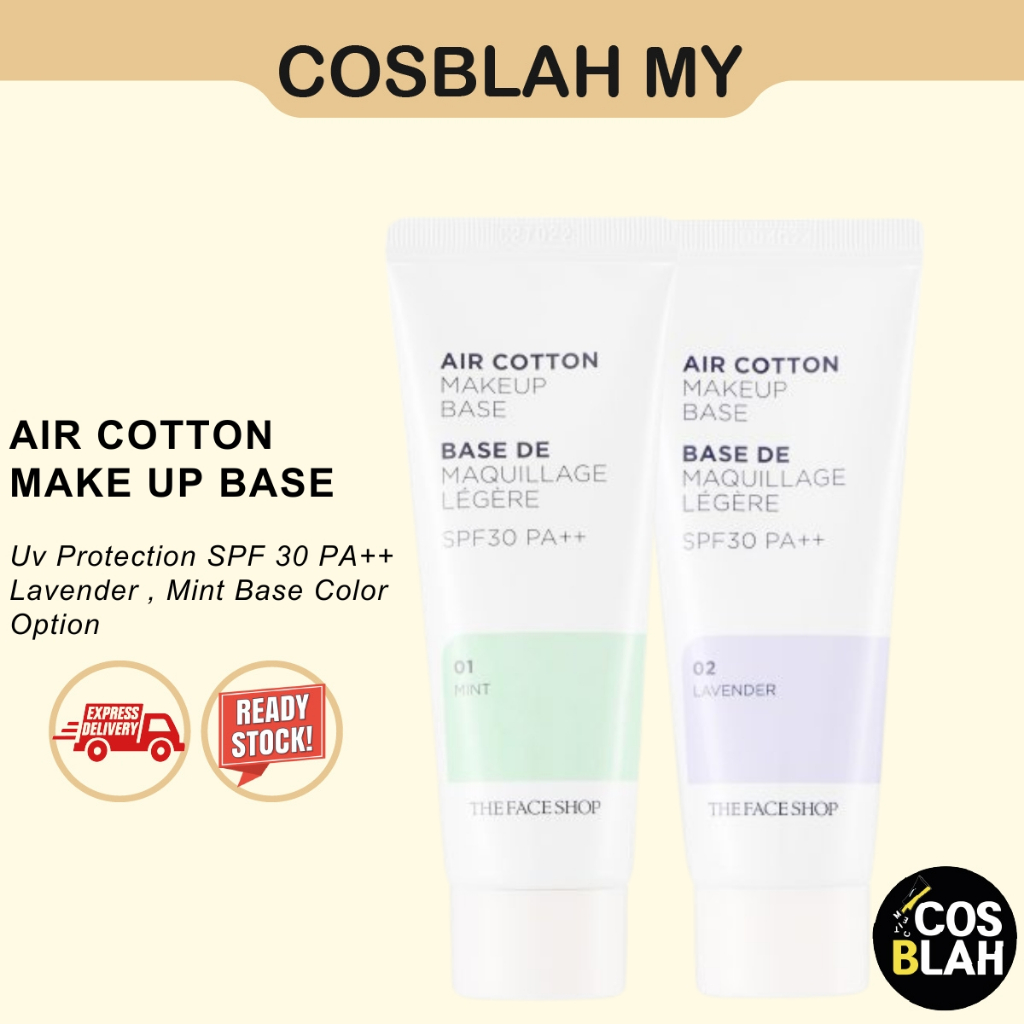The Face Shop Air Cotton Make Up Base 2 Color Option ( Lavender , Mint ), UV Protection - Ready ...