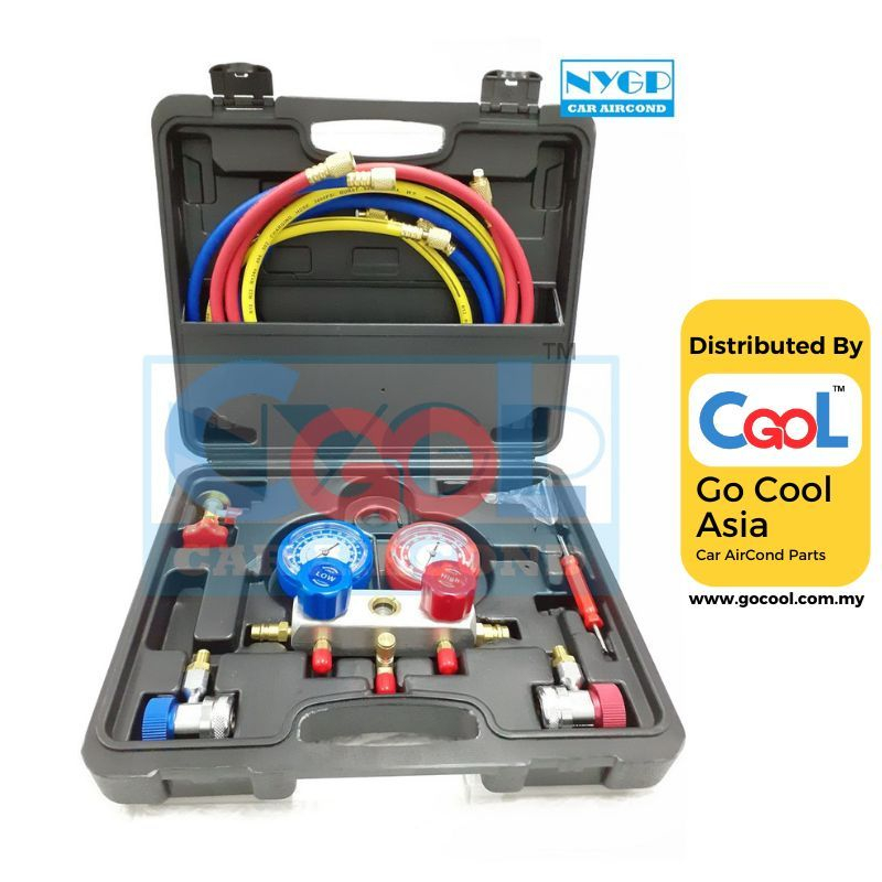 MANIFOLD SET / METER GAS R410 R22 R134 R32 GO COOL (HEAVY DUTY) 7 ITEM ...