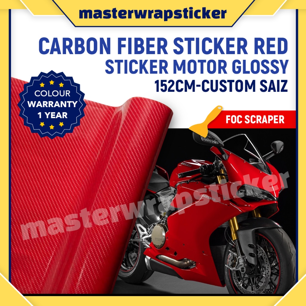 CARBON FIBER STICKER MERAH KILAT STICKER MOTOR(152CM-60CM)vinyl wrap ...