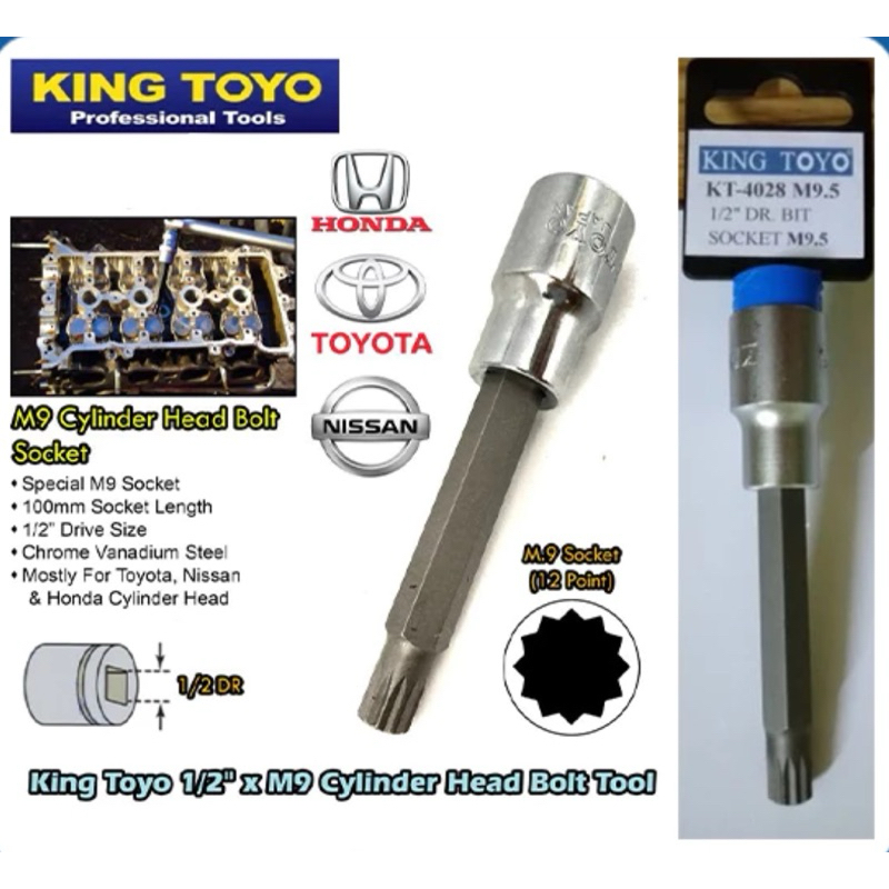 King Toyo 1/2" X M9.5 Cylinder Head Bolt Tools KT-4028 Perodua Myvi ...
