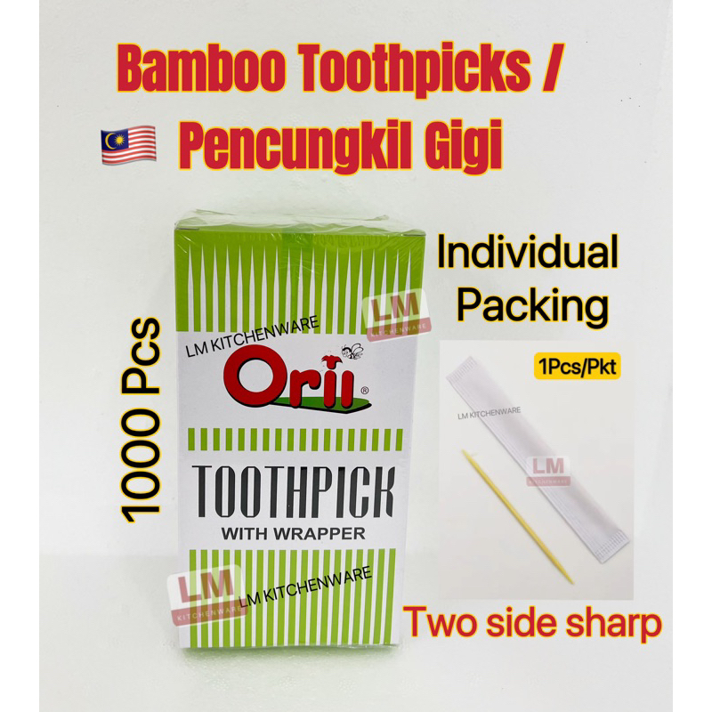 INDIVIDUAL PACKING BAMBOO TOOTHPICKS 1000pcs PENCUNGKIL GIGI / ORII ...