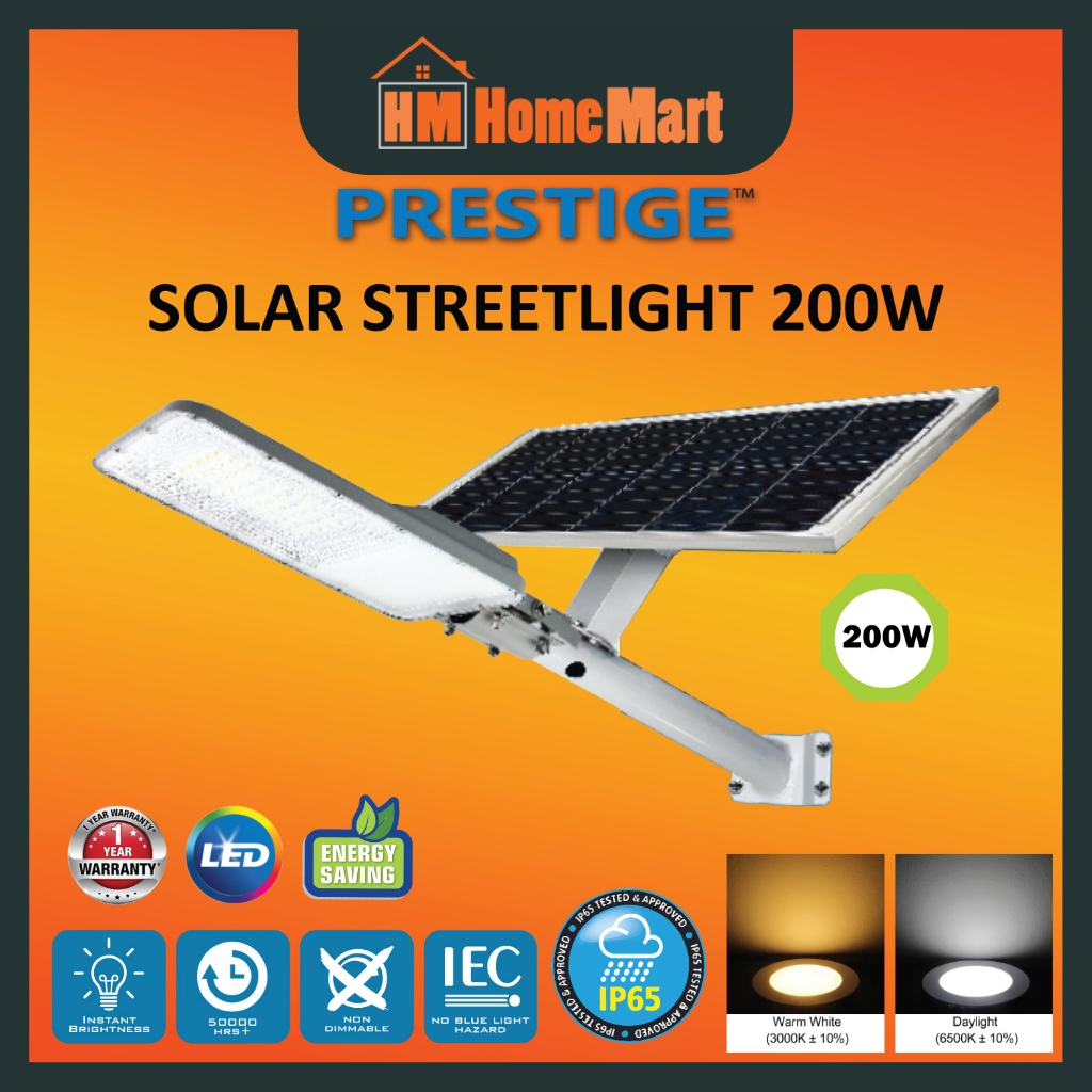 PRESTIGE Solar Streetlight 200W (3000K/6500K)(1 Year Warranty) | Shopee ...