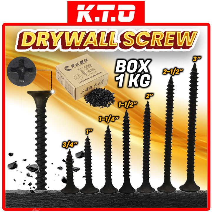 SEIKO 1 Box 6# Black Drywall Screw Shank Flat Head Dry Wall Screw (1KG ...