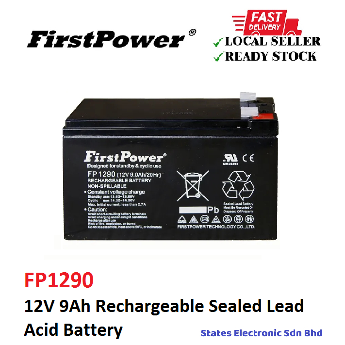 FirstPower 12V 9Ah Rechargeable Sealed Lead Acid Battery - FP1290 ...