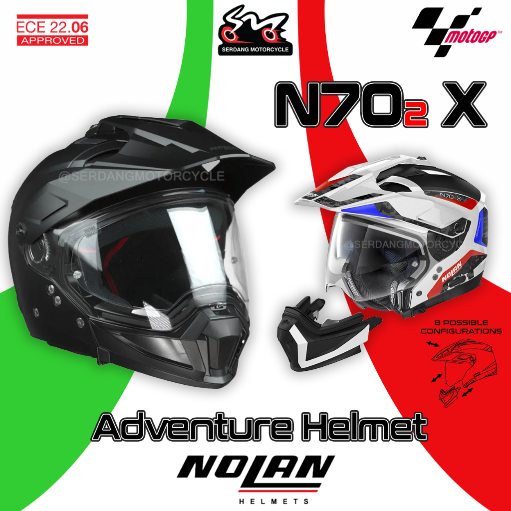 NOLAN N70-2X Earthquake Torpedo Classic Stunner Adventure Helmet Double Visor Full Face Helmet ...