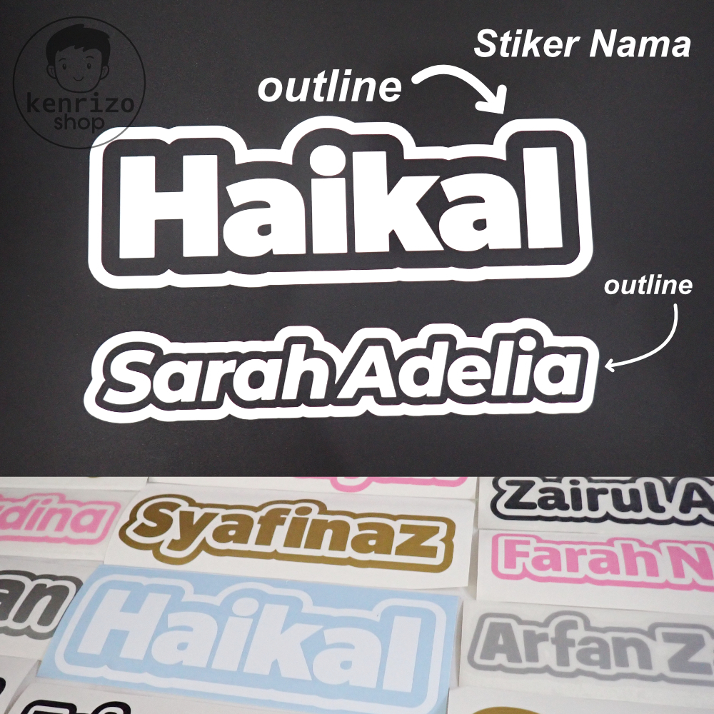 Custom Sticker Nama with/without Outline/Stiker Nama bukan iron on ...