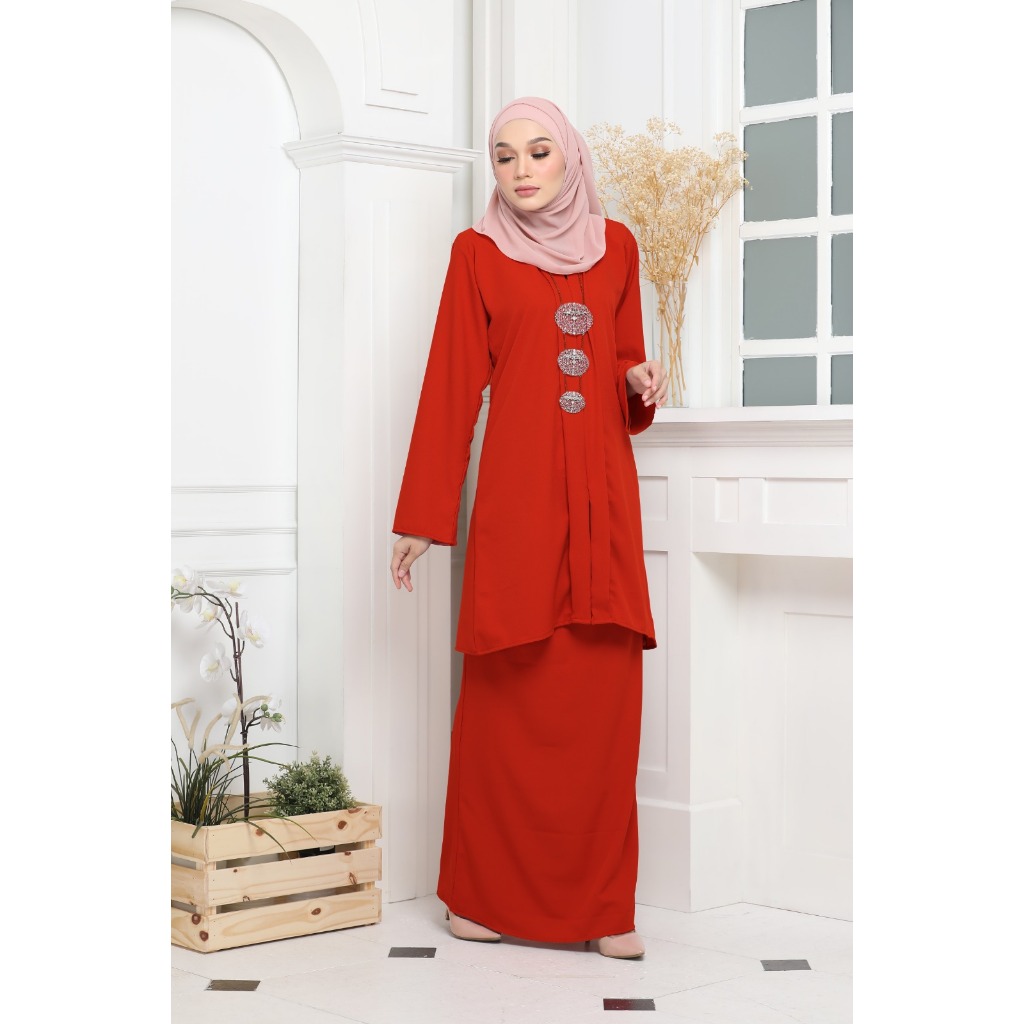 Baju Kurung Kebarung Brick Orange Oren Ironless Saiz S - 5XL Plain ...