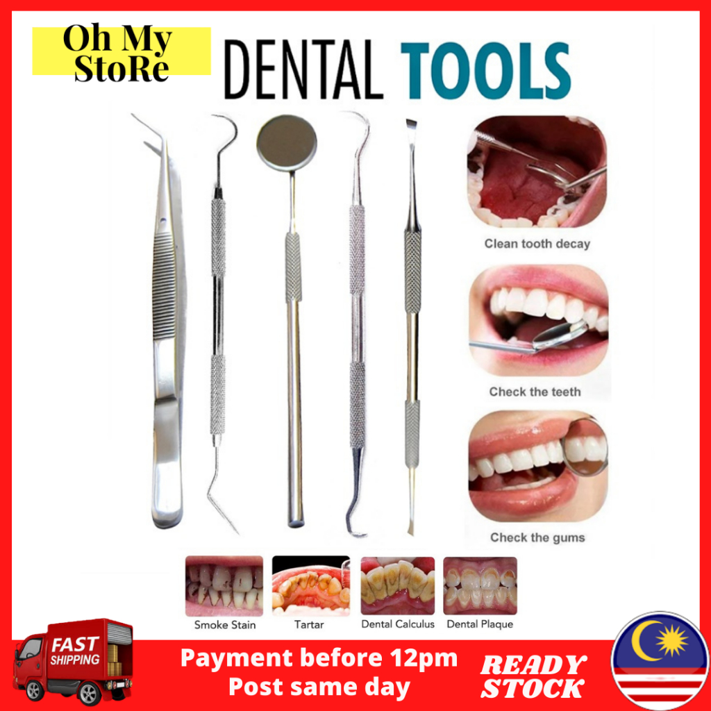 5pcs Dental Tools Set Alat Pembersih Karang Gigi Putih Teeth Cleaning ...