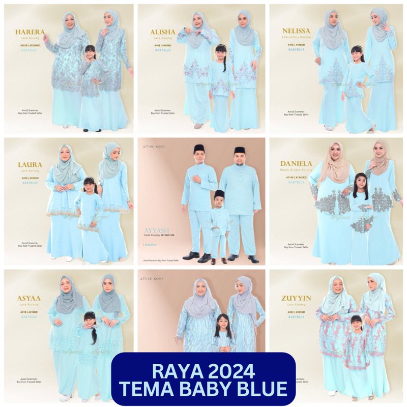 Set Family Biru Baby Blue. Baju Raya 2024. Baju Raya Plussize. Sedondon ...