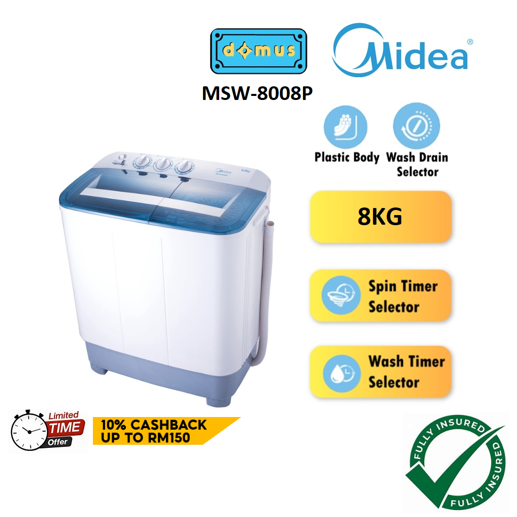 Midea Semi Auto Washing Machine Twin Tub Washer 8KG Mesin Basuh Manual ...
