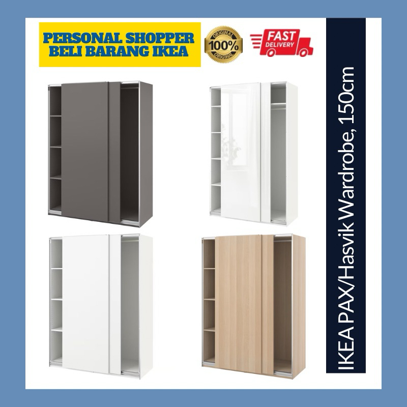 IKEA PAX Hasvik Wardrobe With Sliding Door 150cm Pintu Slide PAX/Hasvik ...