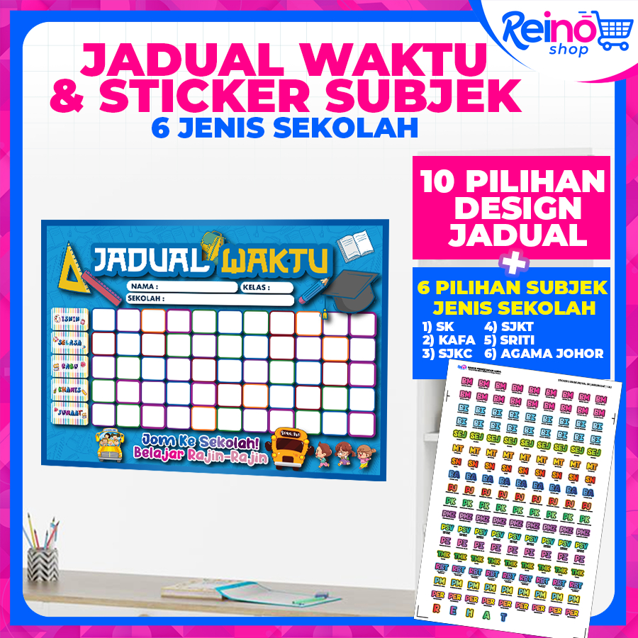 Jadual Waktu Kelas boleh ubah, Sticker Subjek 6 Jenis Sekolah Murid ...