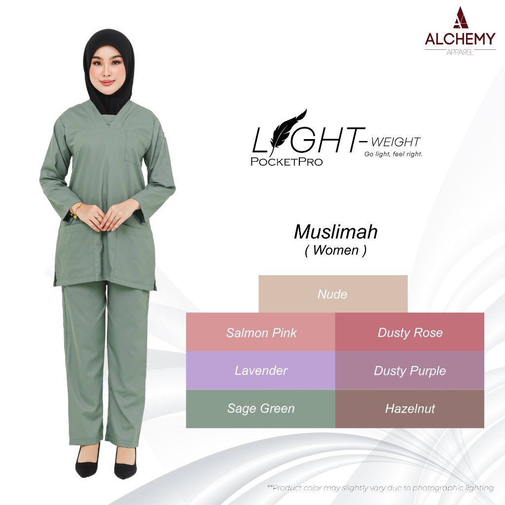 Muslimah Scrub Suit Lightweight PocketPro - Set (Shirt + Pants ...