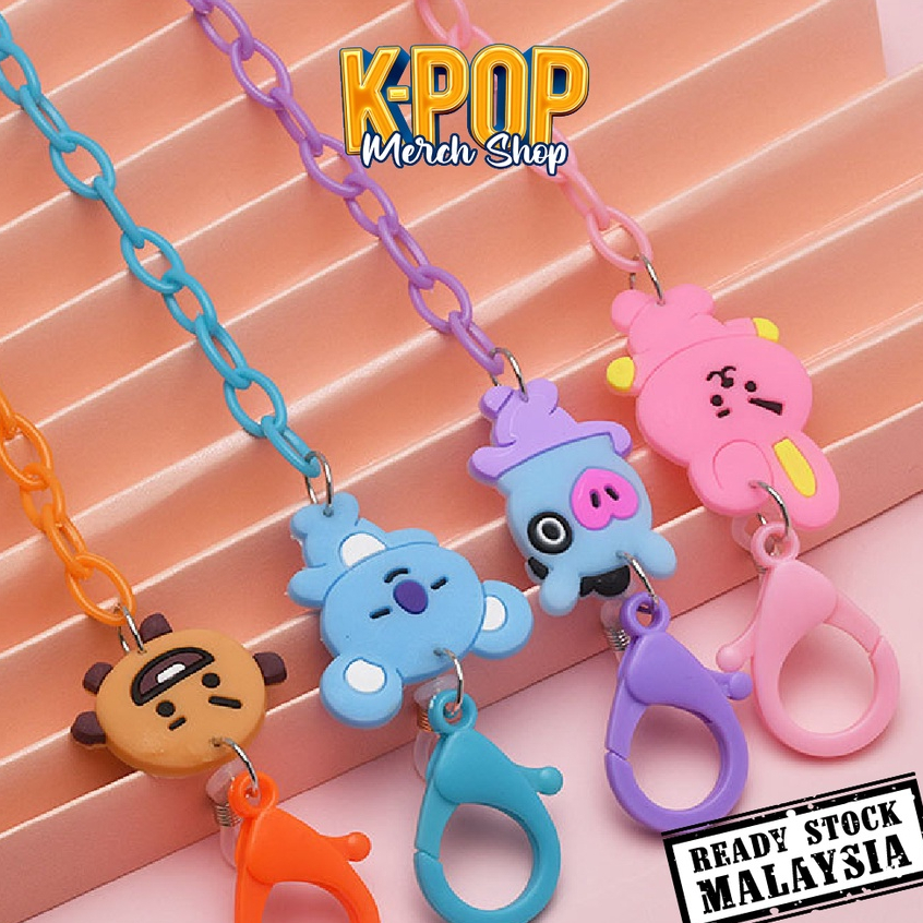 BTS BT21 Tinytan Bangtan OT7 Kpop Merch Metal Acrylic Face Mask Chain Tali Lanyard | Shopee Malaysia
