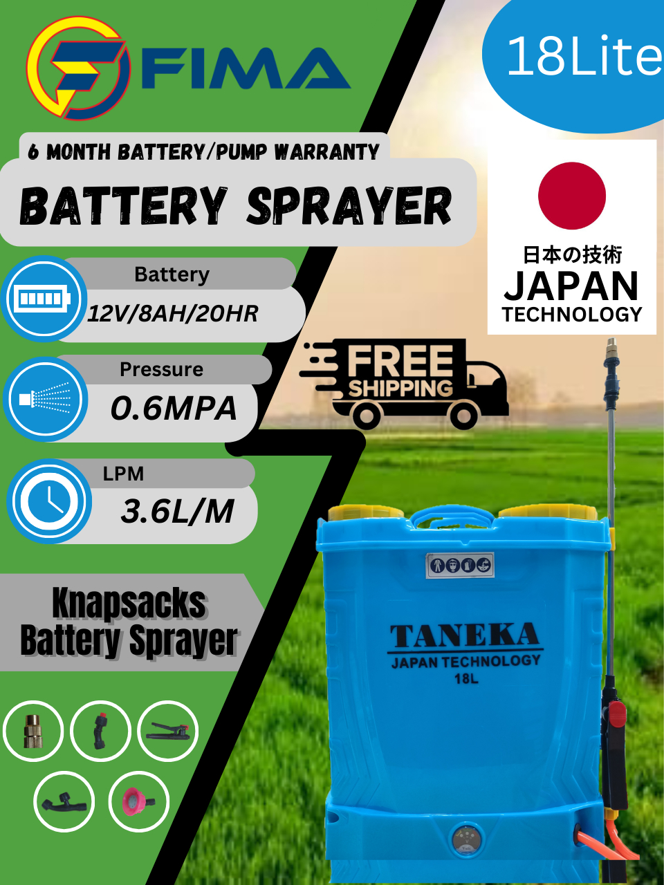 TANEKA 18L Pam Racun Bateri Pump Racun Batteri Heavy Duty Rechargeable ...