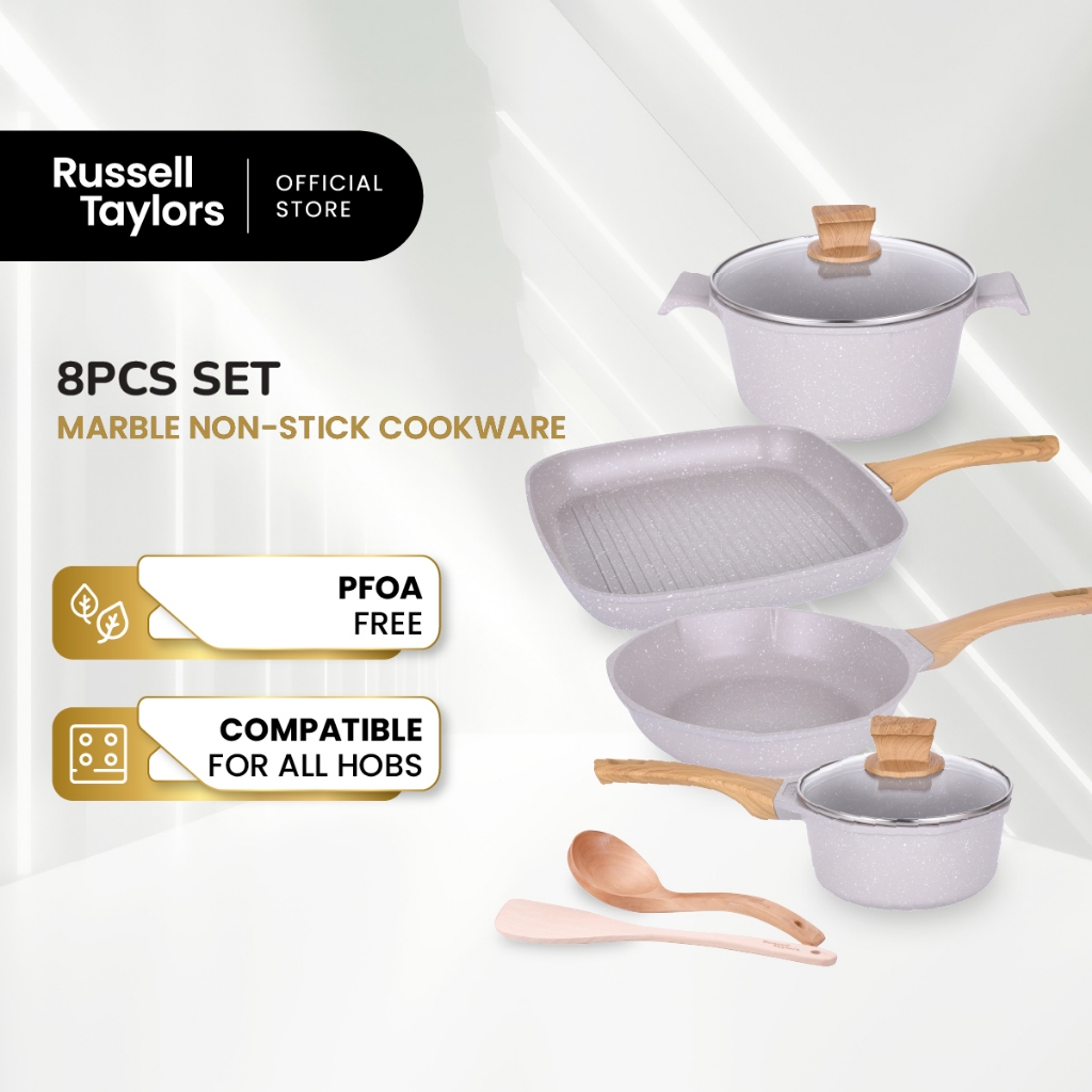 Russell Taylors Marble Non Stick Cookware Set - Fry Pan, Sauce Pan ...