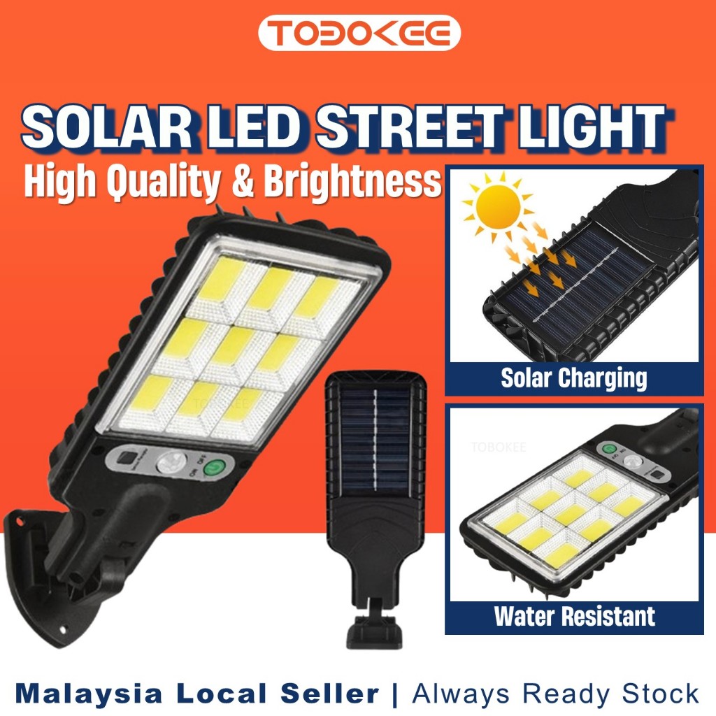 Solar COB Light Street Lamp Sensor Large Area Lighting 3 Modes High ...