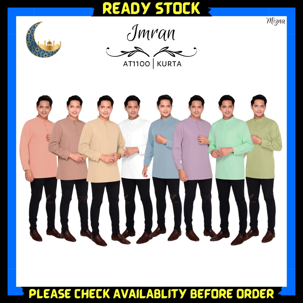 KURTA IMRAN AT1100 Kurta Plain Dewasa Muslim Wear Raya Grey Blue Lilac ...