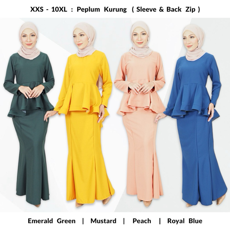 Kurung Peplum Moden . XXS - 10XL . Baju Raya Viral 2024 . Muslimah Plus ...