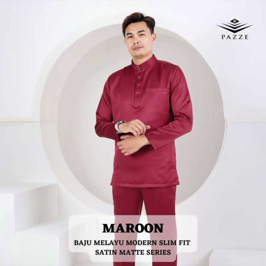 [Satin Matte] MAROON PAZZE BAJU MELAYU MODERN SLIM FIT - BM6063C1 ...