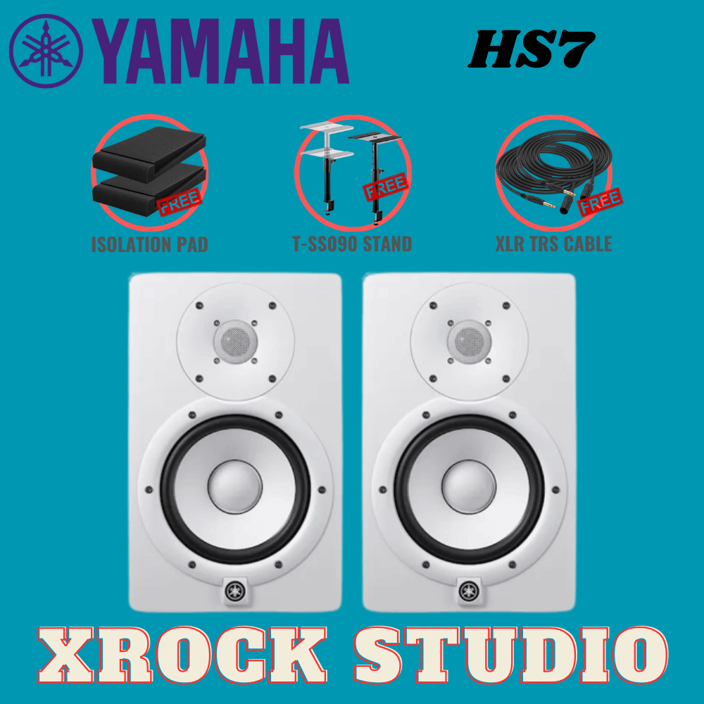 Yamaha HS7 6.5 inch Powered Studio Monitor With Speaker Stand And Cable - Pair - White ( HS-7 ...