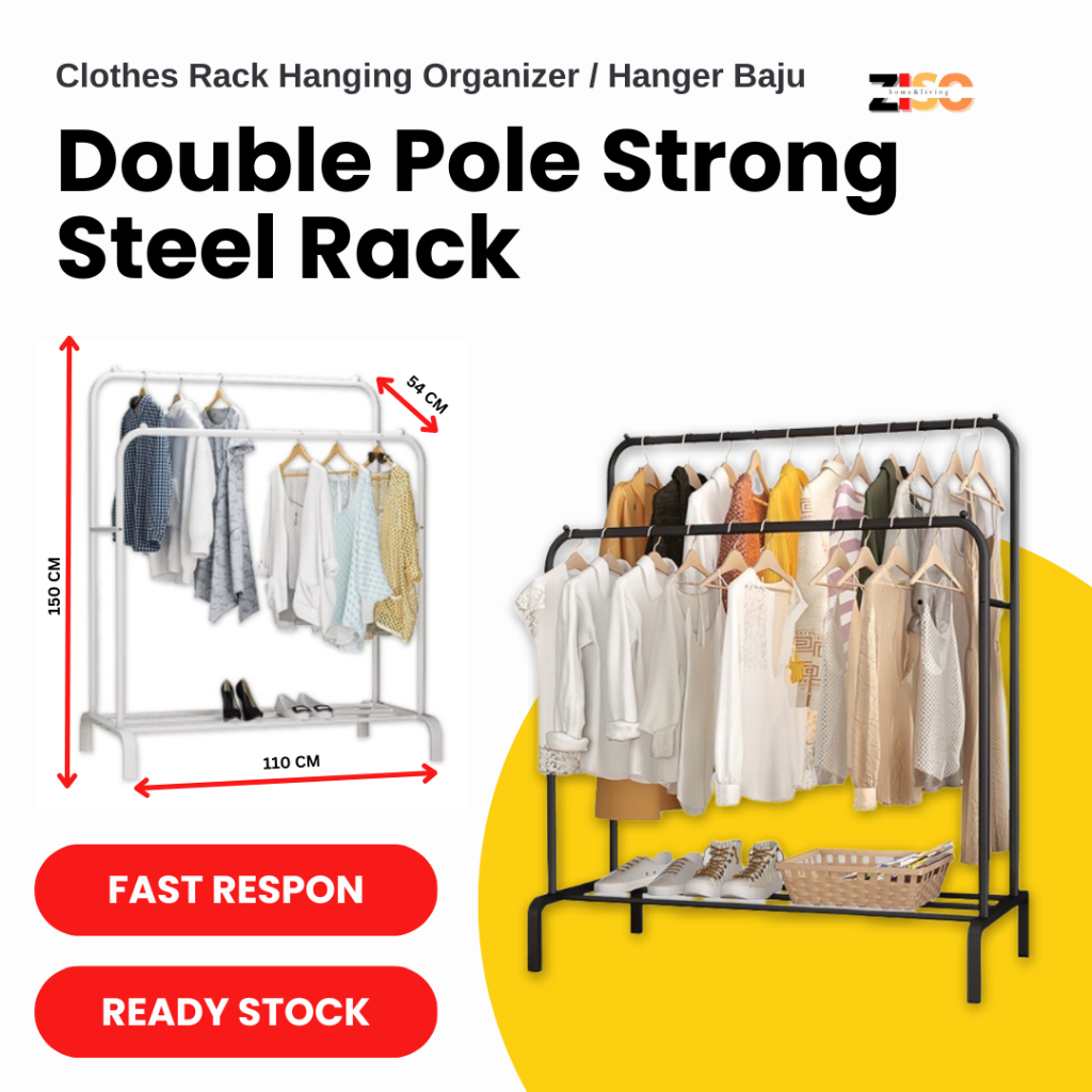Double Pole Cloth Clothes Hanger IKEA Rack / Rak Penyangkut Tempat ...