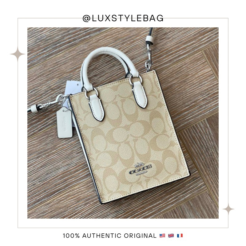 Coach North South Mini Tote Bag in Signature Canvas White Chalk CJ494 ...