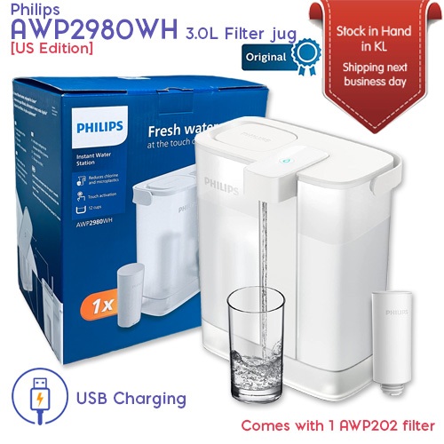 Philips AWP2980 Instant Water Filter Jug Power water dispenser, USB-C ...