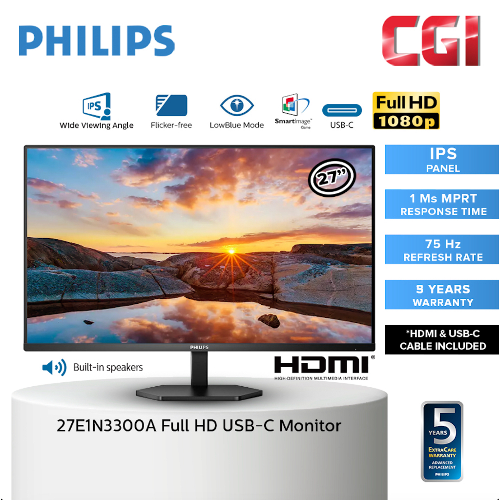 Philips 27" 27E1N3300A IPS FHD 75Hz 1ms Freesync Speaker USB-C Gaming ...