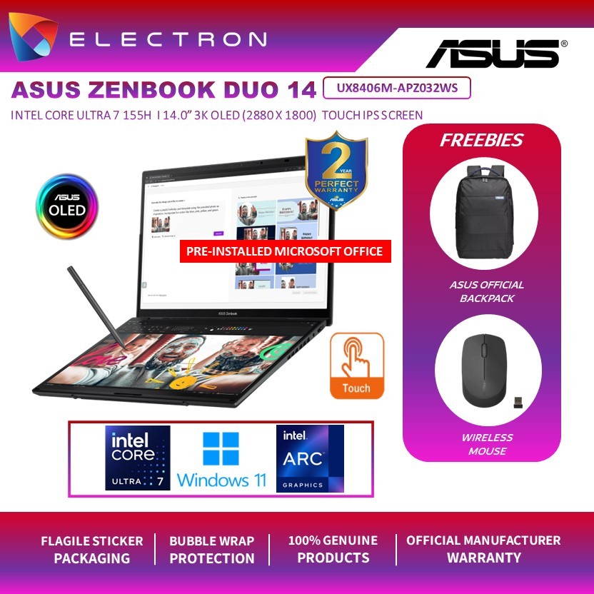 Asus Zenbook Duo 14 OLED UX8406M-APZ032WS 14" 3K Touch Gray(CU7-155H ...