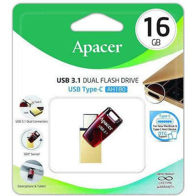 Apacer AH180 USB 3.1 Type-C Dual Flash Drive (16GB/32GB/64GB) | Shopee ...