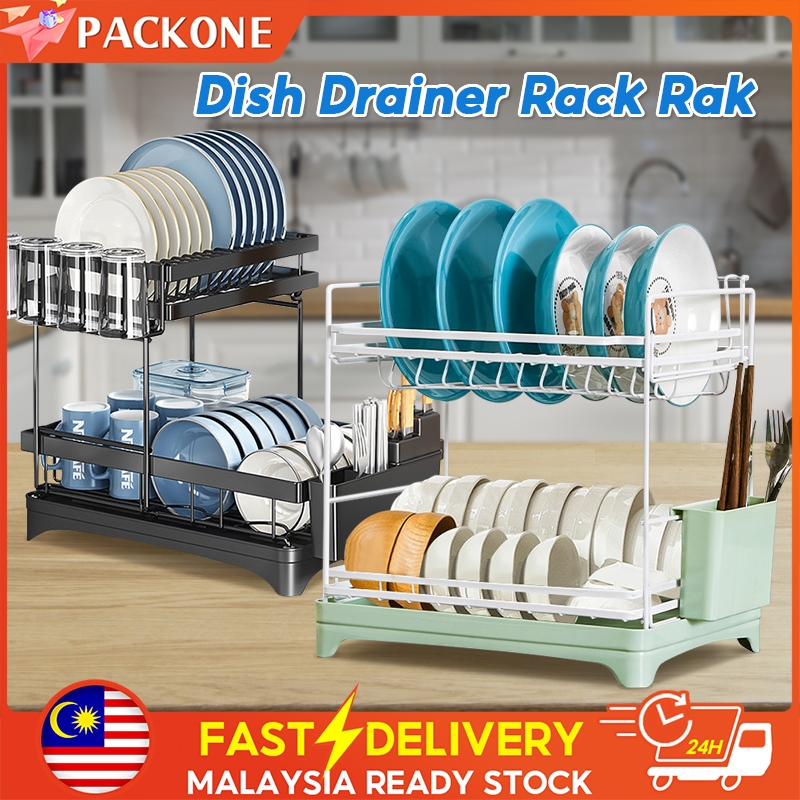 PACKONE Dish Draining Rack Kitchen Racks With Tray Carbon Steel Kitchen ...