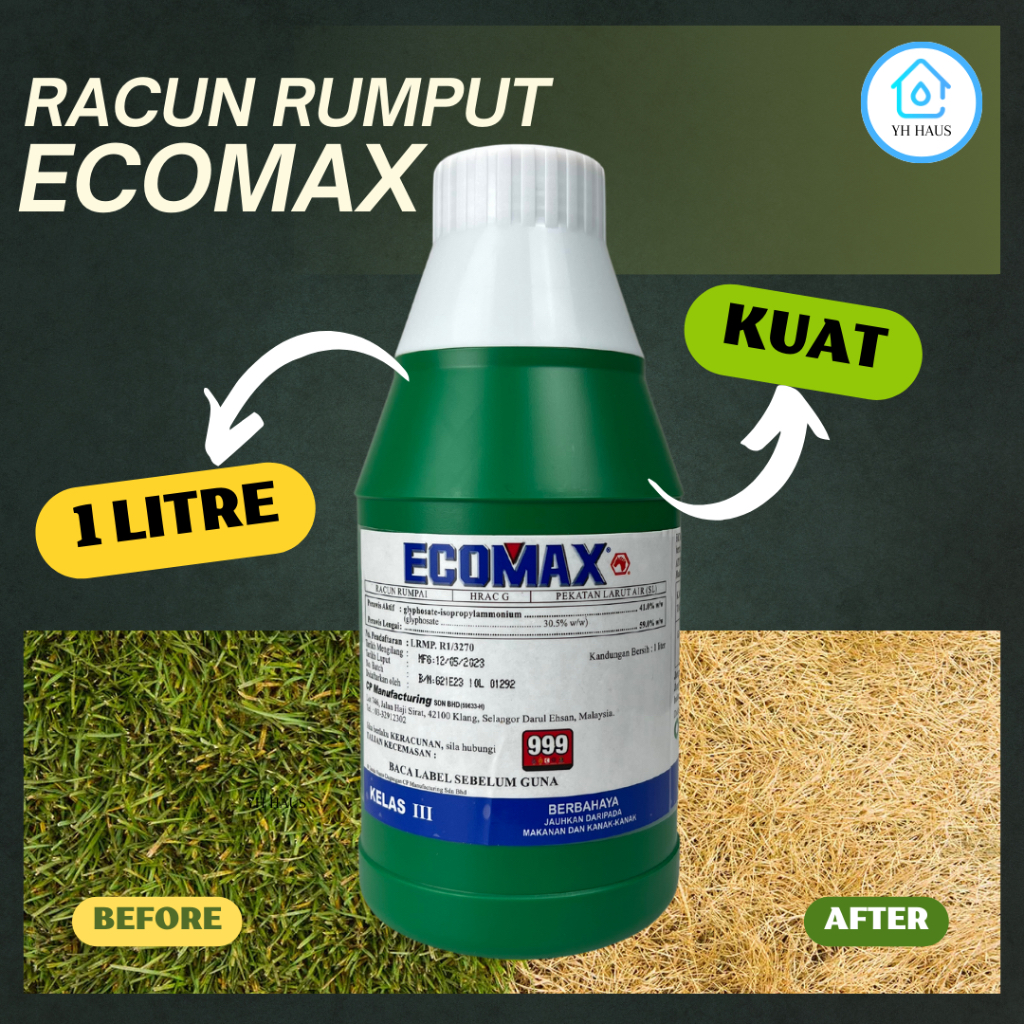 1L ECOMAX Glyphosate 41% Weed Killer (Racun Rumput Lalang/Ubat rumput ...
