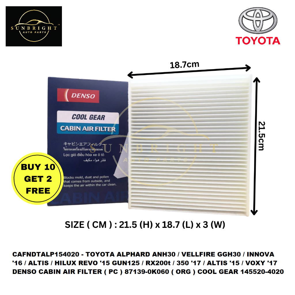 TOYOTA ALPHARD / VELLFIRE DENSO CABIN AIR FILTER (PC) 87139-0K060 (ORG ...